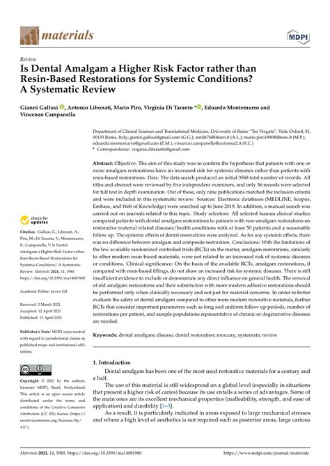 Is Dental Amalgam A Higher Risk Factor Rather Than Resin Based Restorations For Systemic