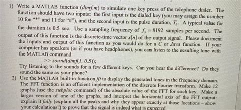 Write A MATLAB Function Dtmf M To Simulate One Chegg