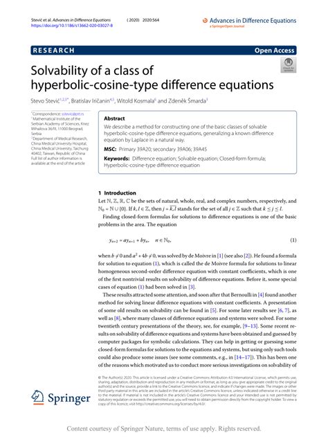 Pdf Solvability Of A Class Of Hyperbolic Cosine Type Difference Equations