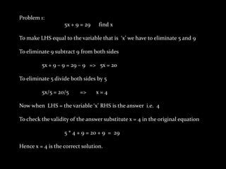 Linear Equations In One Variable PPTX
