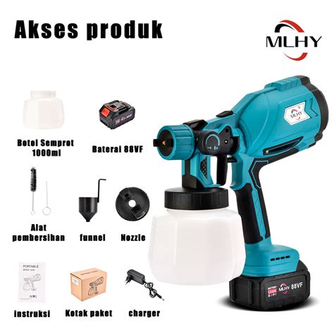 Mlhy Electric Spray Gun 980w 1000ml Cordless Baterai Lithium Alat