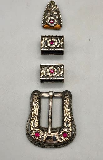 4 Piece Sterling Silver And Gold Ranger Buckle Set By Hollands Of San