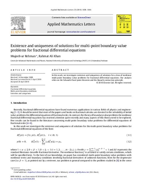 Pdf Existence And Uniqueness Of Solutions For Multi Point Boundary