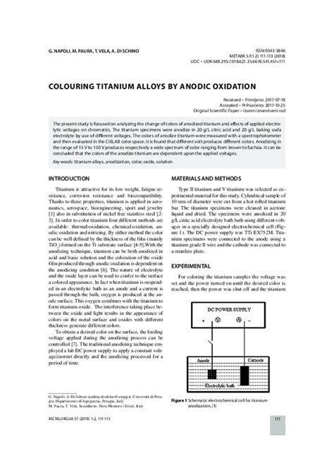Pdf Colouring Titanium Alloys By Anodic Oxidation