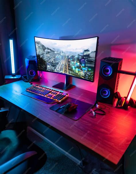 Neon Gaming Keyboard Setup Controller Pro Gaming Illuminated Desk Along