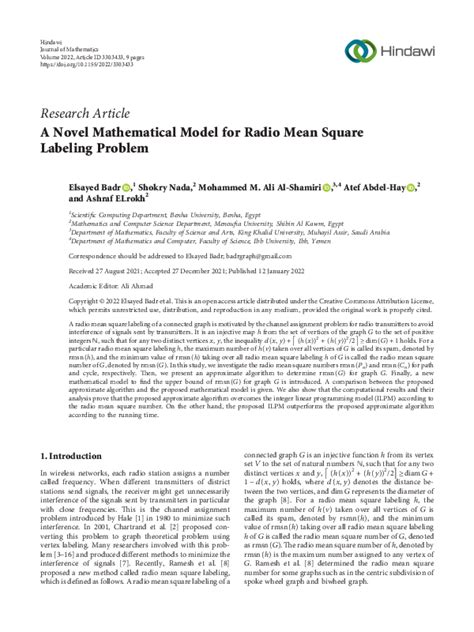 Pdf A Novel Mathematical Model For Radio Mean Square Labeling Problem