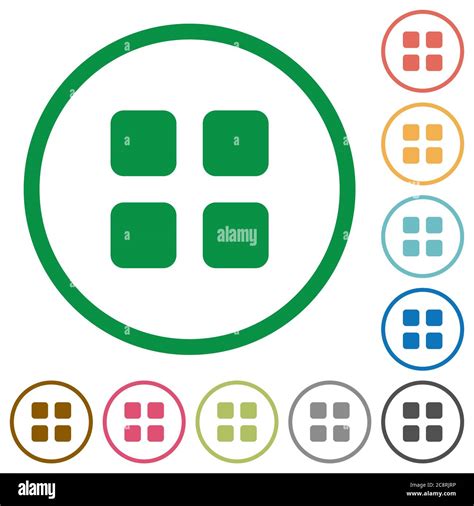 Set Of Large Thumbnail View Color Round Outlined Flat Icons On White Background Stock Vector