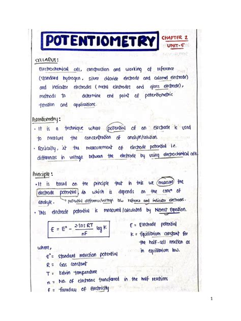 Potentiometry Notes Pdf