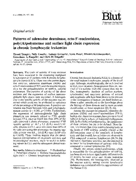Pdf Patterns Of Adenosine Deaminase Ecto 5 Nucleotidase Polya