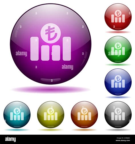 Set Of Color Turkish Lira Graph Glass Sphere Buttons With Shadows Stock