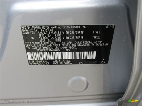 2016 Rav4 Color Code 1d6 For Silver Sky Metallic Photo 111932124
