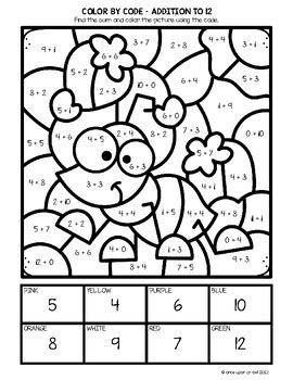 Color By Code Addition Addition To 12 Spring By Once Upon An Owl