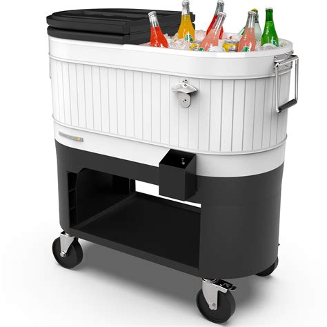 Permasteel 120 Qt Rolling Ice Chest Portable Patio Party Bar Drink
