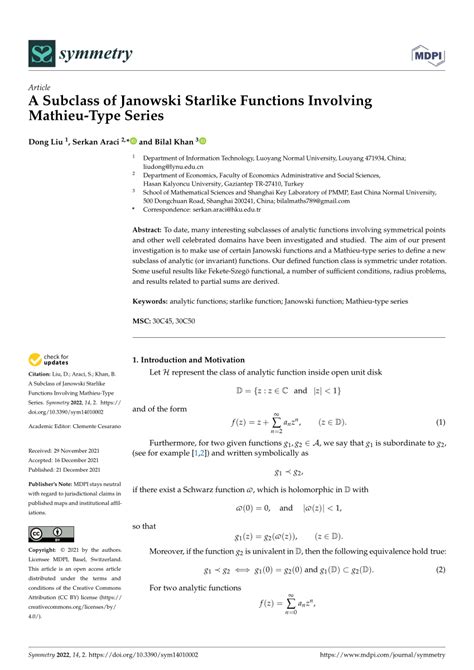Pdf A Subclass Of Janowski Starlike Functions Involving Mathieu Type