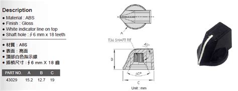 Pointer Knobs 43029 Abs 6mm 18t Chicken Head Mony