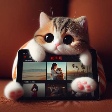 Premium Ai Image Kitty Streaming Bliss A Cute Cat Caught In The Act Of Enjoying Netflix