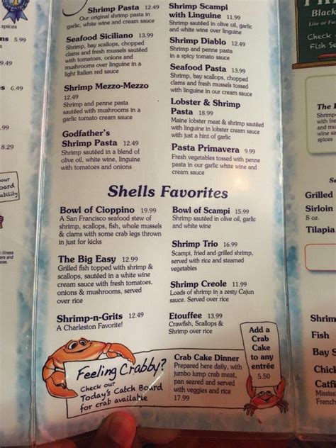 Menu At Shells Of Melbourne Restaurant Melbourne