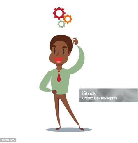 기어를 가진 아프리카 회사 임원은 회사에서 공유 할 수있는 강력한 마케팅 전략을 가지고 있습니다 리더십 컨셉 기어 기계 부분에