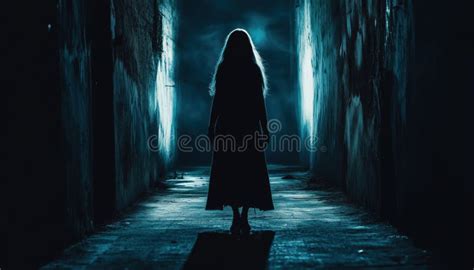 Eerie Ghostly Woman Stands In Middle Of Walkway With A Horrifying Black