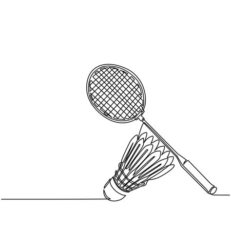 Continuous One Line Drawing Badminton Racket And White Shuttlecock Equipments For Badminton