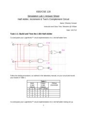 Simulation Lab Template EEE CSE Simulation Lab Answer Sheet Half Adder Increment