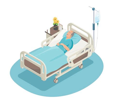 Elderly Care Bedridden Patient Concept Old Man Sleep On Hospital Bed
