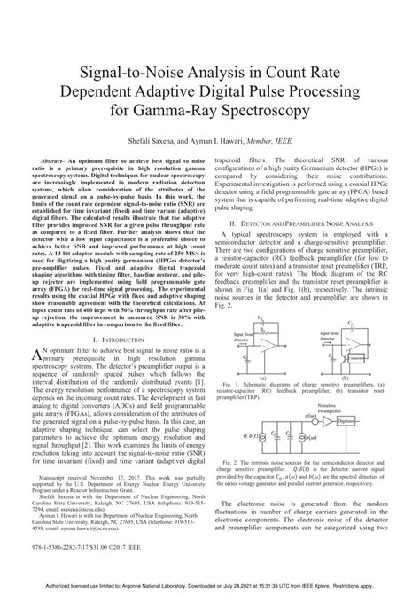 Pdf Signal To Noise Analysis In Count Rate Dependent Adaptive Digital