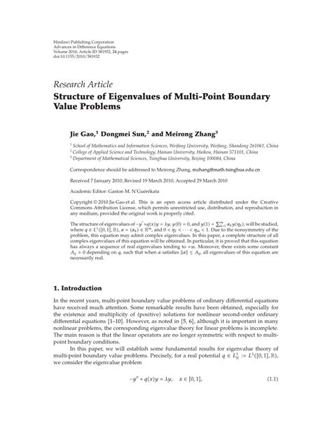 pdf structure of eigenvalues of multi point boundary value problems