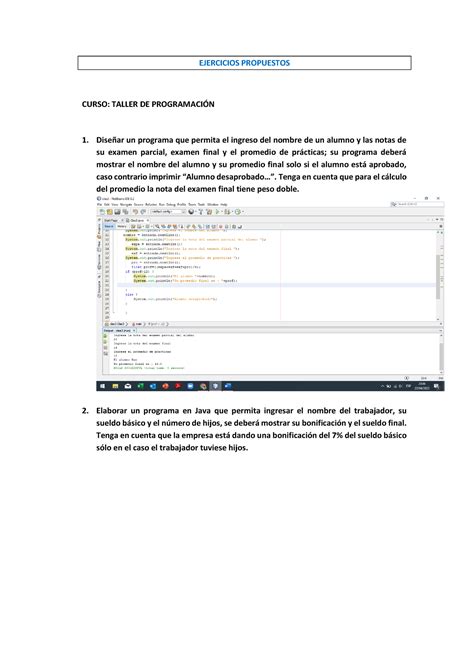 Ejercicios Propuestos S03 s1 CURSO TALLER DE PROGRAMACIÓN Diseñar un programa que permita el