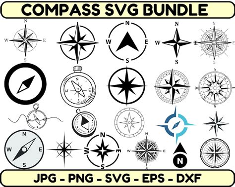 Compass Svg Collection Nautical Vintage Adventure Clipart Digital