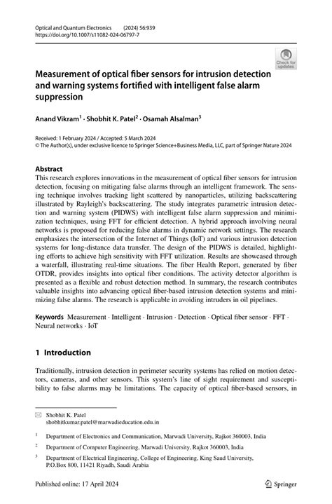 pdf measurement of optical fiber sensors for intrusion detection and warning systems fortified