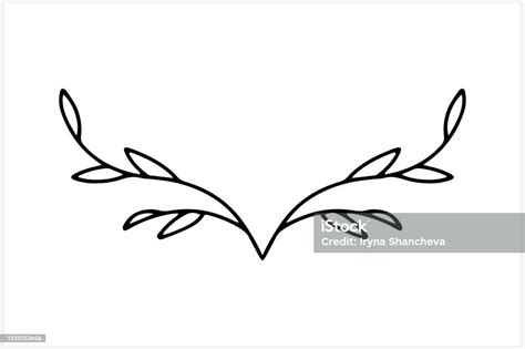 낙서 화환 아이콘은 흰색에 고립 잎으로 분기를 스케치합니다 프레임 디자인테두리 손 드위잉 아트 라인 윤곽 벡터 스톡 일러스트레이션입니다 Eps 10 0명에 대한 스톡 벡터