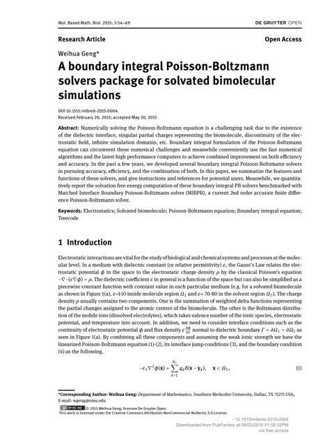 pdf a boundary integral poisson boltzmann solvers package for