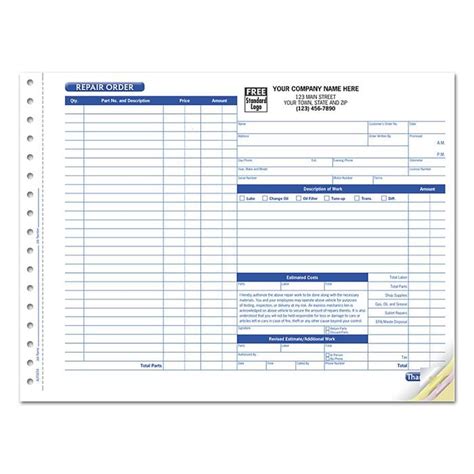 Auto Repair Work Order Personalized Designsnprint