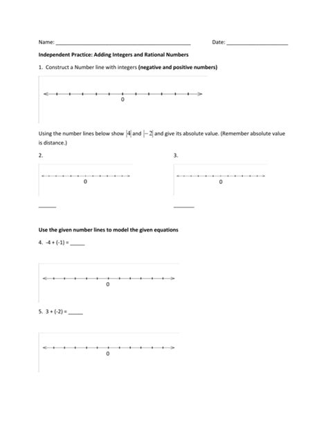 Adding Integers Rational Numbers Worksheet