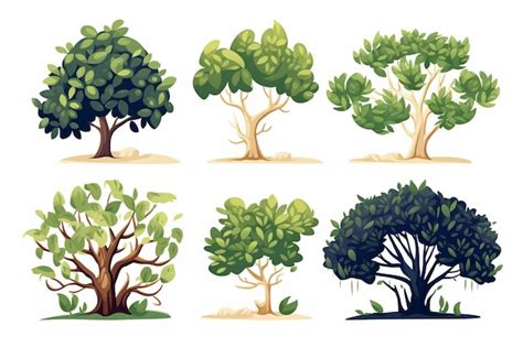 Four Cartoon Trees With Different Leaves Premium Ai Generated Vector