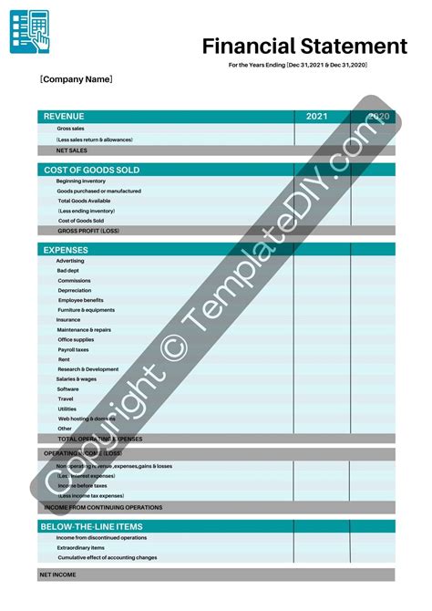 Financial Statement Template Printable Blank Pdf Word