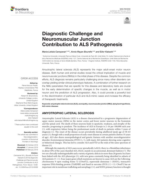 Pdf Diagnostic Challenge And Neuromuscular Junction Contribution To Als Pathogenesis