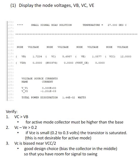 1 Display The Node Voltages VB VC VE Verify 1 Chegg Com