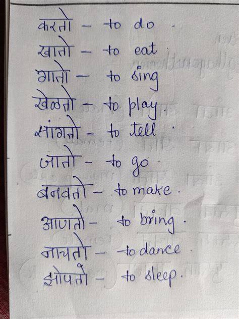 Marathi Words English Vocabulary Words Learning Action Words