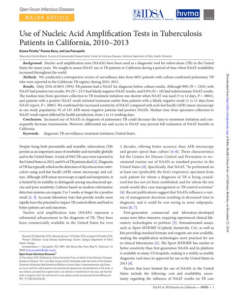 Pdf Use Of Nucleic Acid Amplification Tests In Tuberculosis Patients In California 20102013