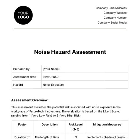 Noise Hazard Assessment Template Edit Online Download Example Template Net