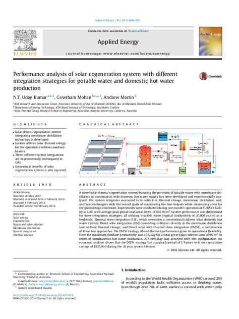 Pdf Performance Analysis Of Solar Cogeneration System With Different Integration Strategies