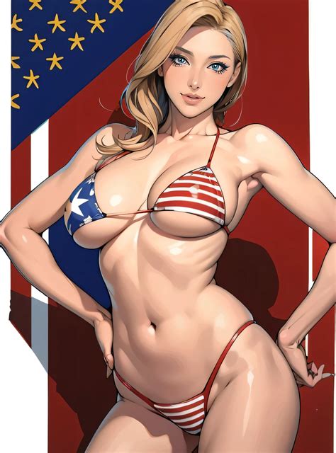 A Close Up Of A Woman In A Bikini With An American Flag Seaart Ai
