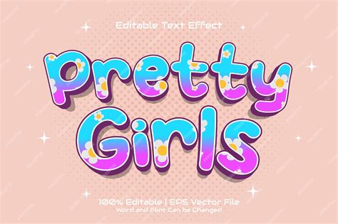 Premium Vector Pretty Girls Text Effect Editable Cartoon Style