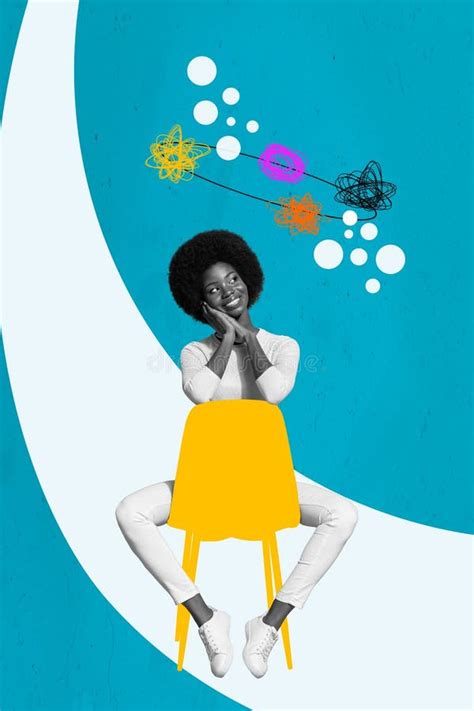 3d Retro Abstract Creative Artwork Template Collage Of Dreamy Thoughtful Young Woman Sit Chair