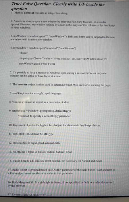 Solved Truel False Question Clearly Write T F Beside The