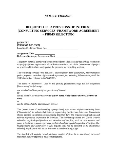 Framework Agreement Consulting Request For Expressions Of Interest