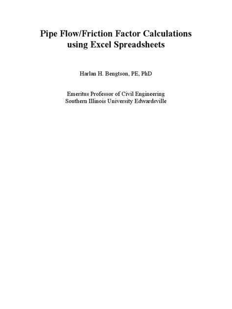 pipe flow friction factor calculations with excel spreadsheets 3 june