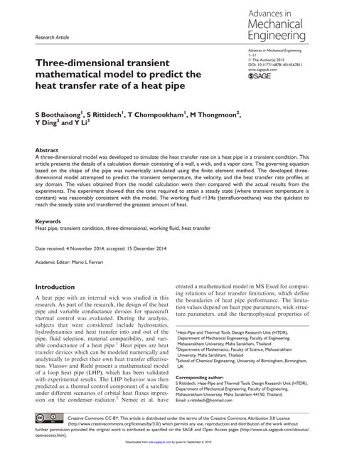 Pdf Three Dimensional Transient Mathematical Model To Predict The